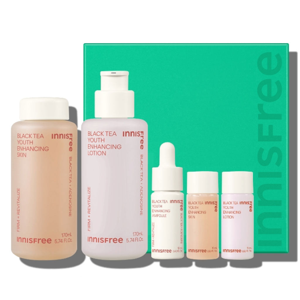Innisfree Black Tea Youth Enhancing Ampoule Skincare Set - Nudie Glow