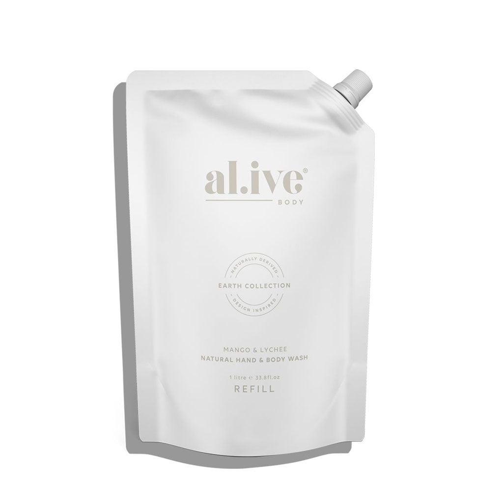 al.ive body 1 Ltr Wash Refill - Mango & Lychee - Nudie Glow Australia